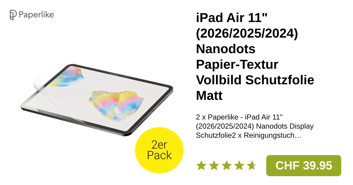 Paperlike iPad Air 11" (2026/2025/2024) Schutzfolie Papier-Textur
