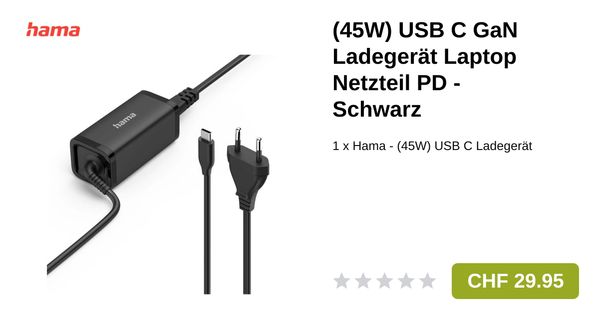 Hama (45W) USB C Ladegerät Laptop Netzteil Schwarz