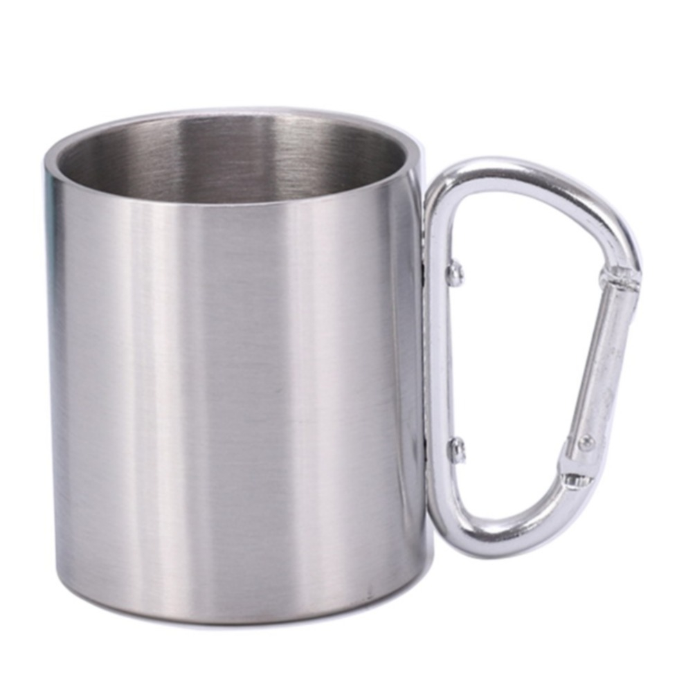 Edelstahl Kaffee Tasse Camping Becher mit Karabiner