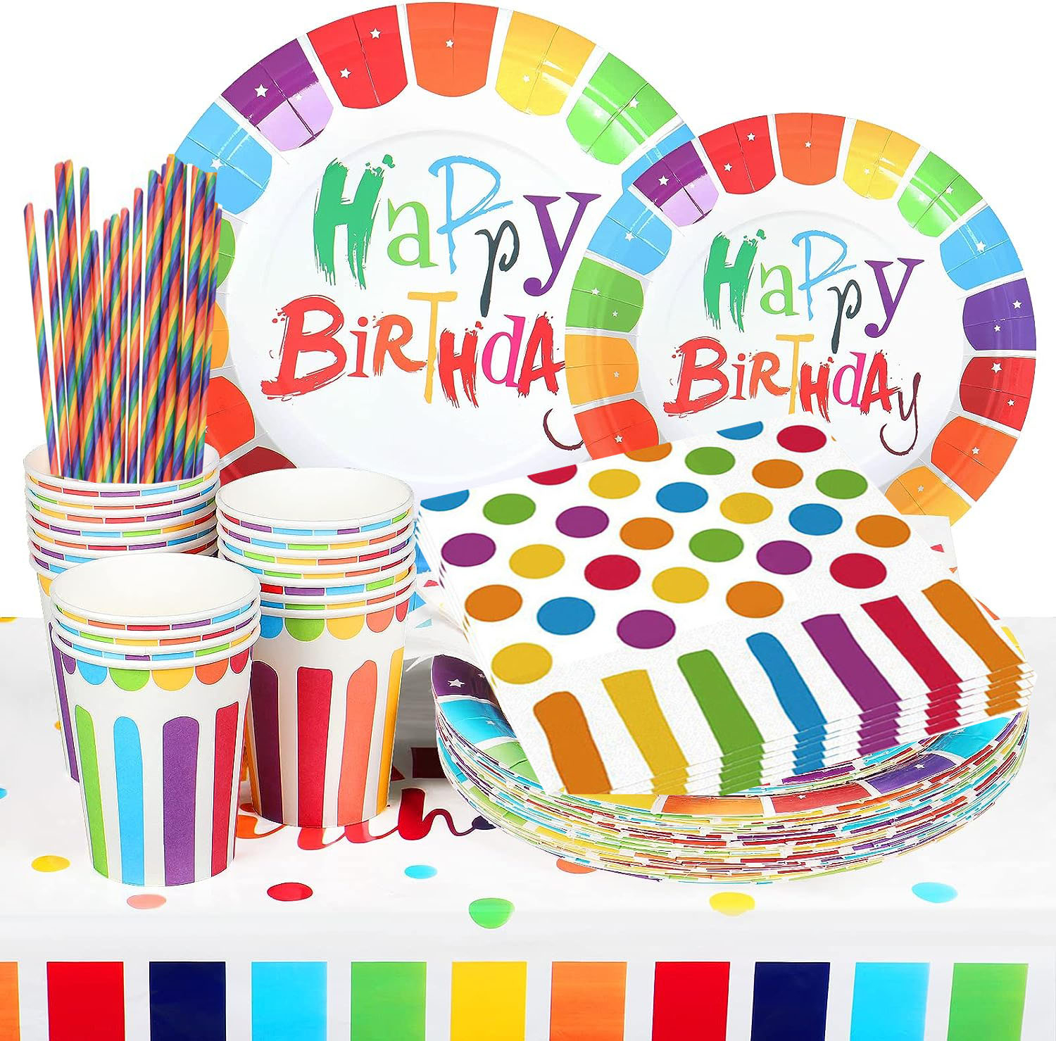 (101-tlg. Set) Happy Birthday Einweg Geschirr Deko