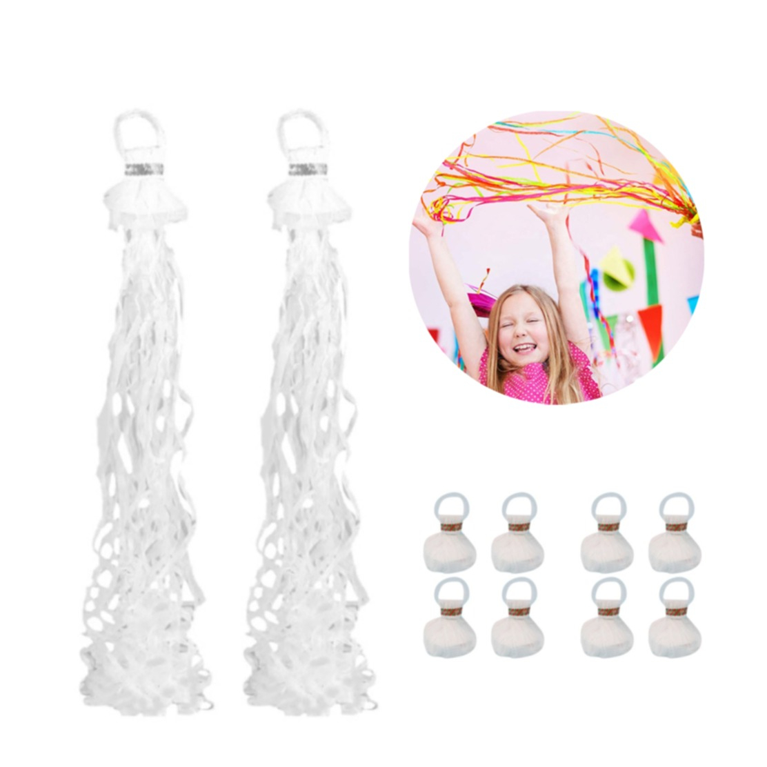 (10er Set) Papier Wurf Luftschlangen Party Deko Weiss