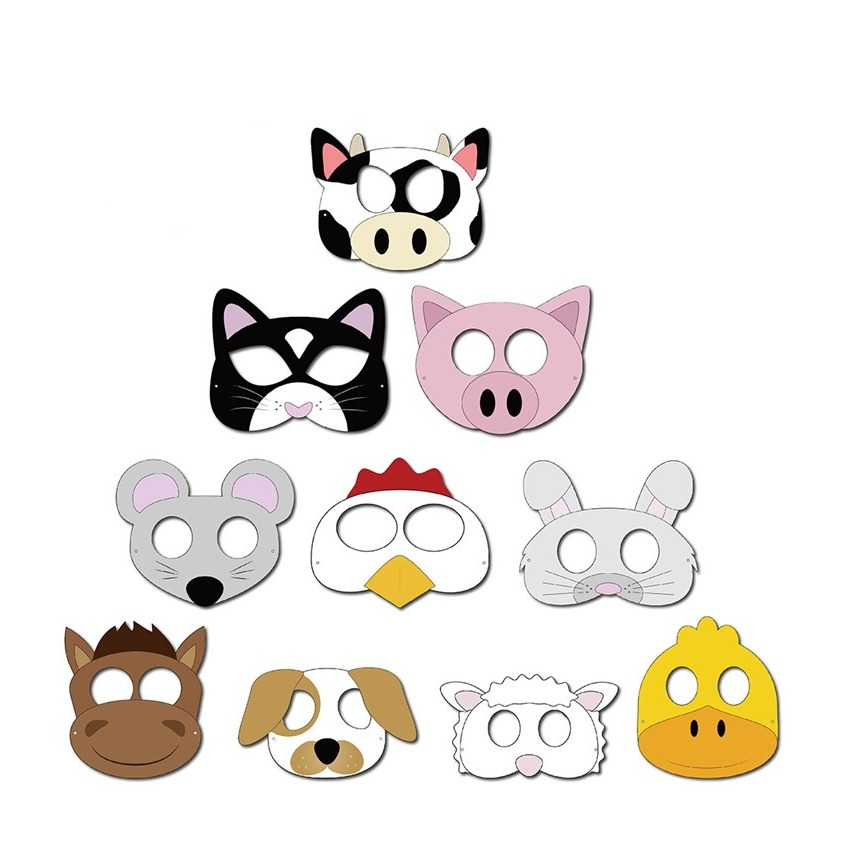 (10er Set) Papier Masken Kinder Party Kostüm Tiere