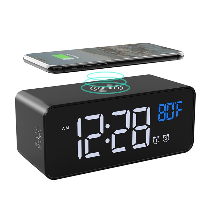 3in1 LED Wecker USB Nachttisch Ladestation Schwarz