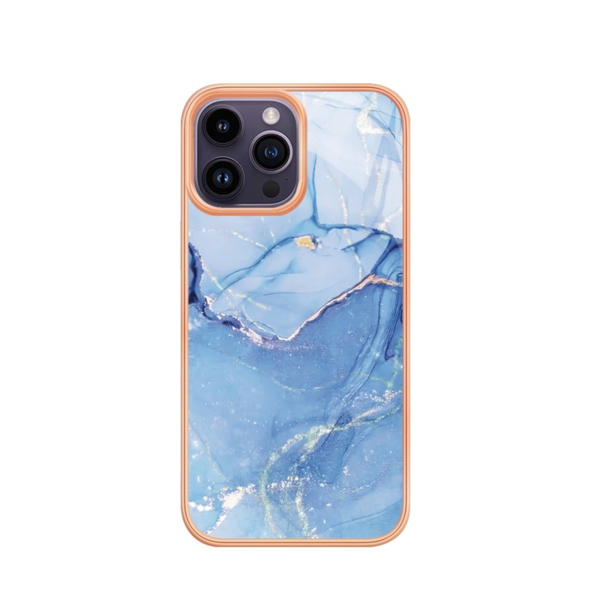 iPhone 14 Pro Hülle Galvanisiert Marmor Hellblau/Roségold
