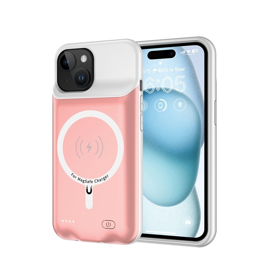 iPhone 15 MagSafe Akku Hülle 7000mAh Rosa / Weiss