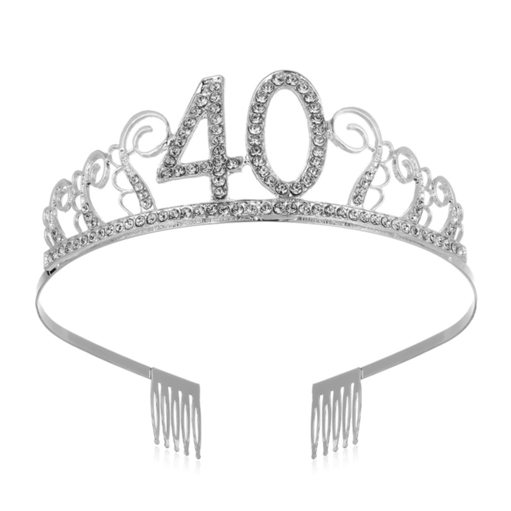 (Ø12cm) Glitzer Party Diadem 40. Geburtstag Silber