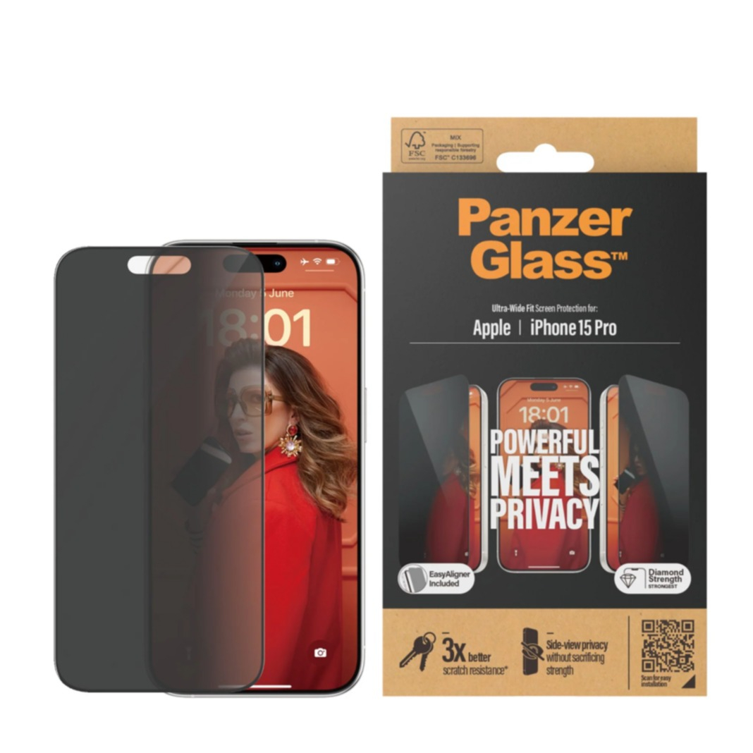 PanzerGlass iPhone 15 Pro Ultra Wide Fit Privacy Glas
