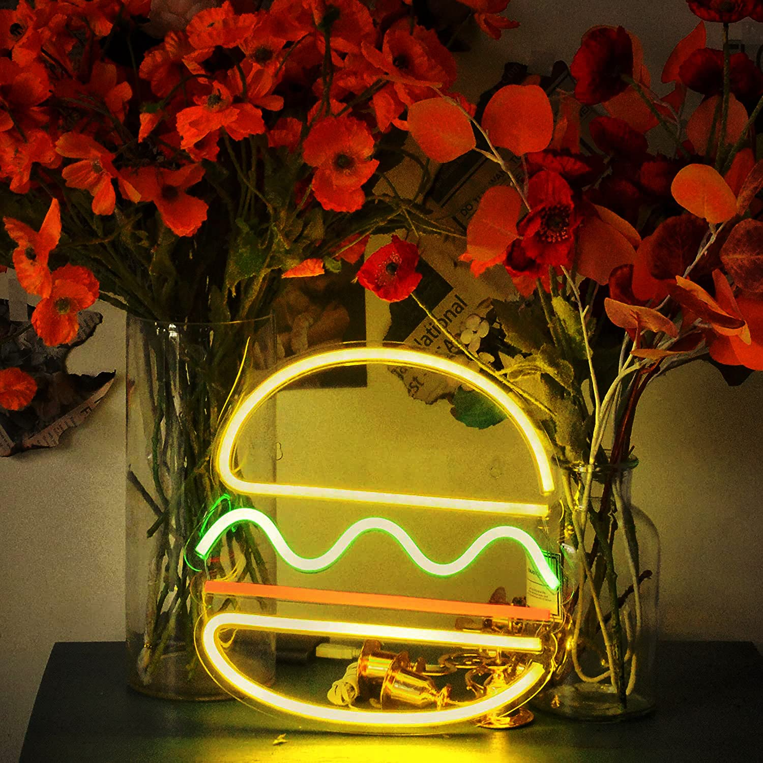 30x30cm LED Neon Sign Burger Wand Deko Party Licht