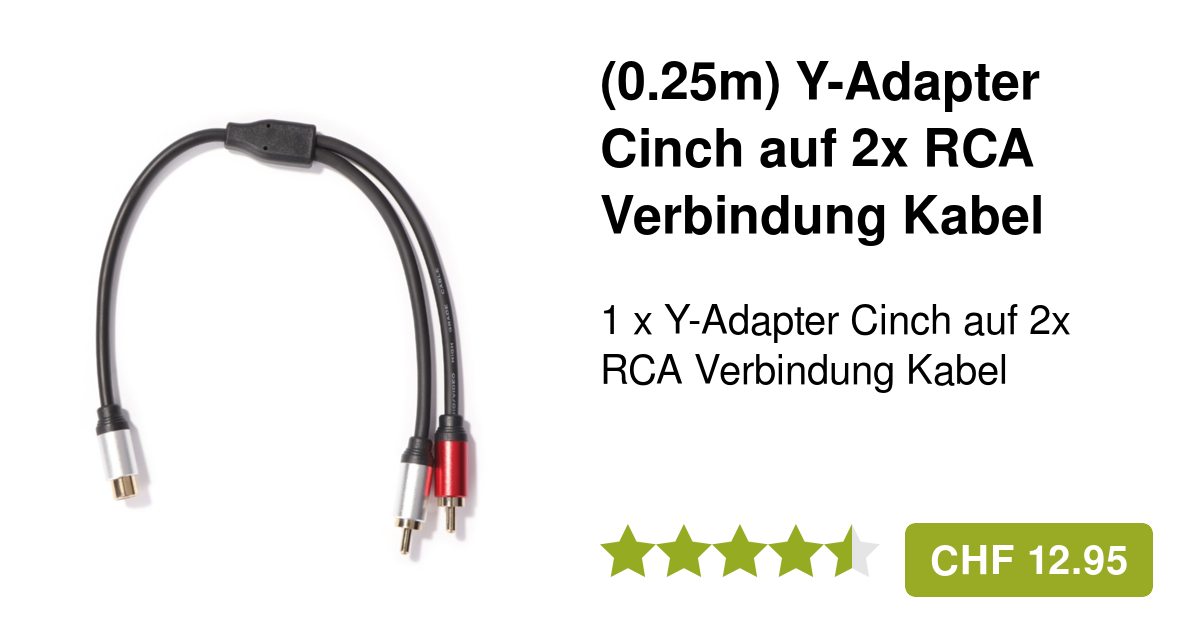 (0.25m) Y-Adapter Cinch auf 2x RCA Kabel Schwarz
