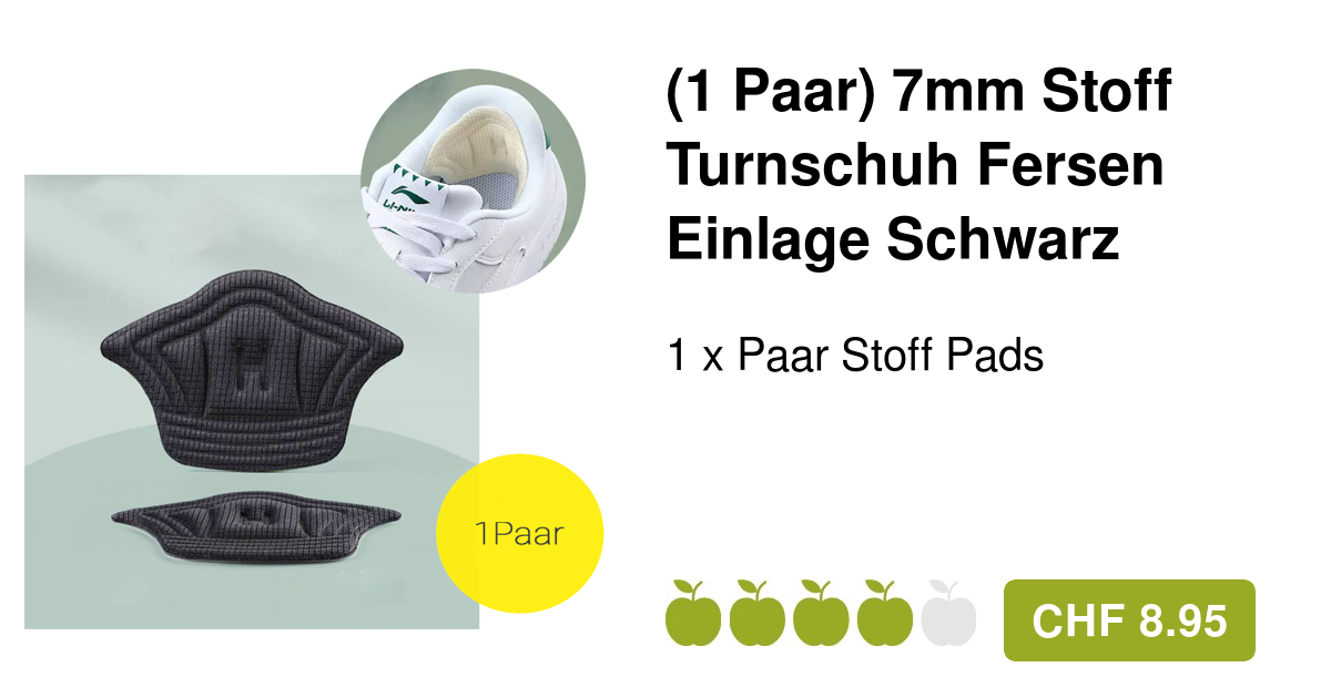 (1 Paar) 7mm Stoff Turnschuh Fersen Einlage Schwarz