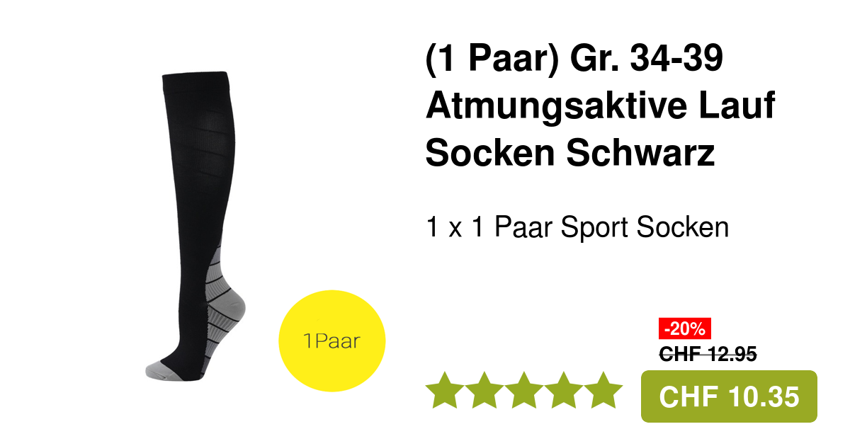 1 Paar Gr. 34-39 Sport Lauf Socken Schwarz / Grau