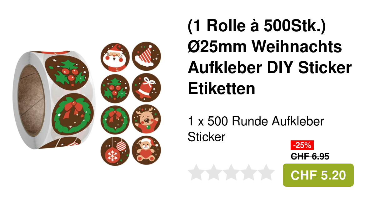 (1 Rolle à 500Stk.) Runde Weihnachts Sticker Glocke
