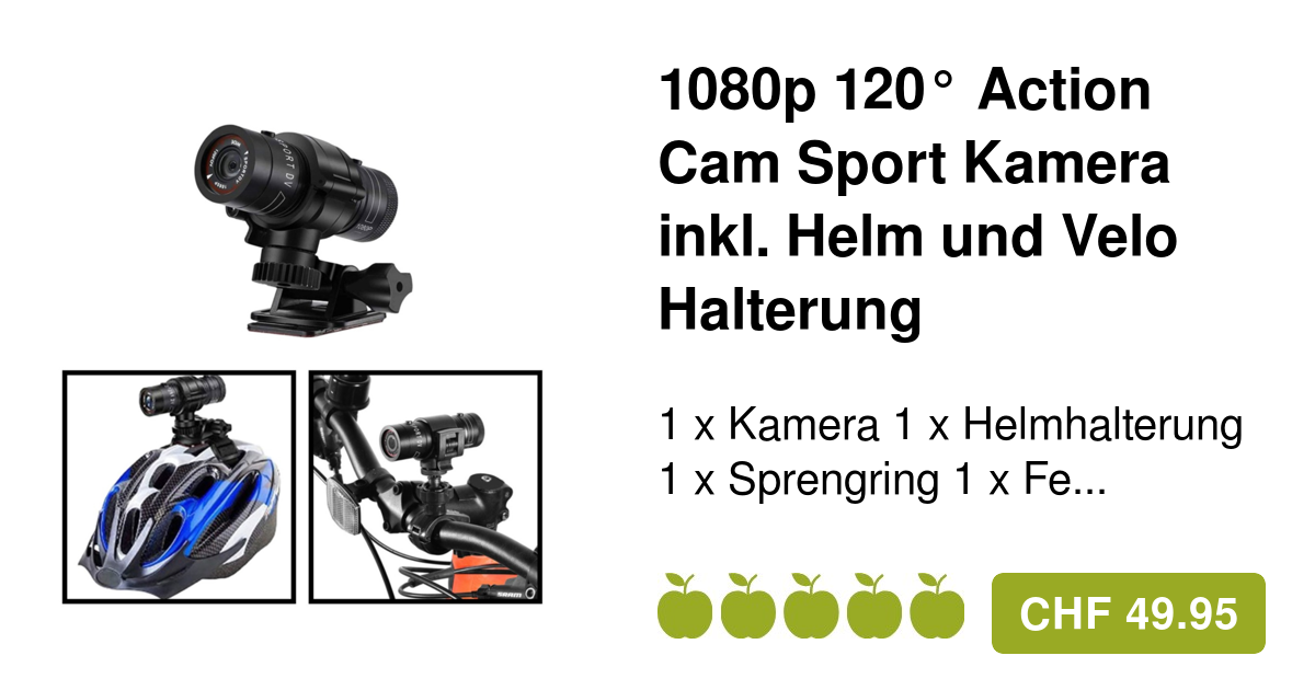 Alu Extérieur 1080p 120° caméra sport pour vélo + casque