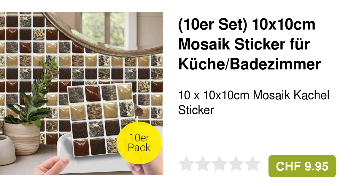 (10er Set) 10x10cm Mosaik Sticker Badezimmer Braun