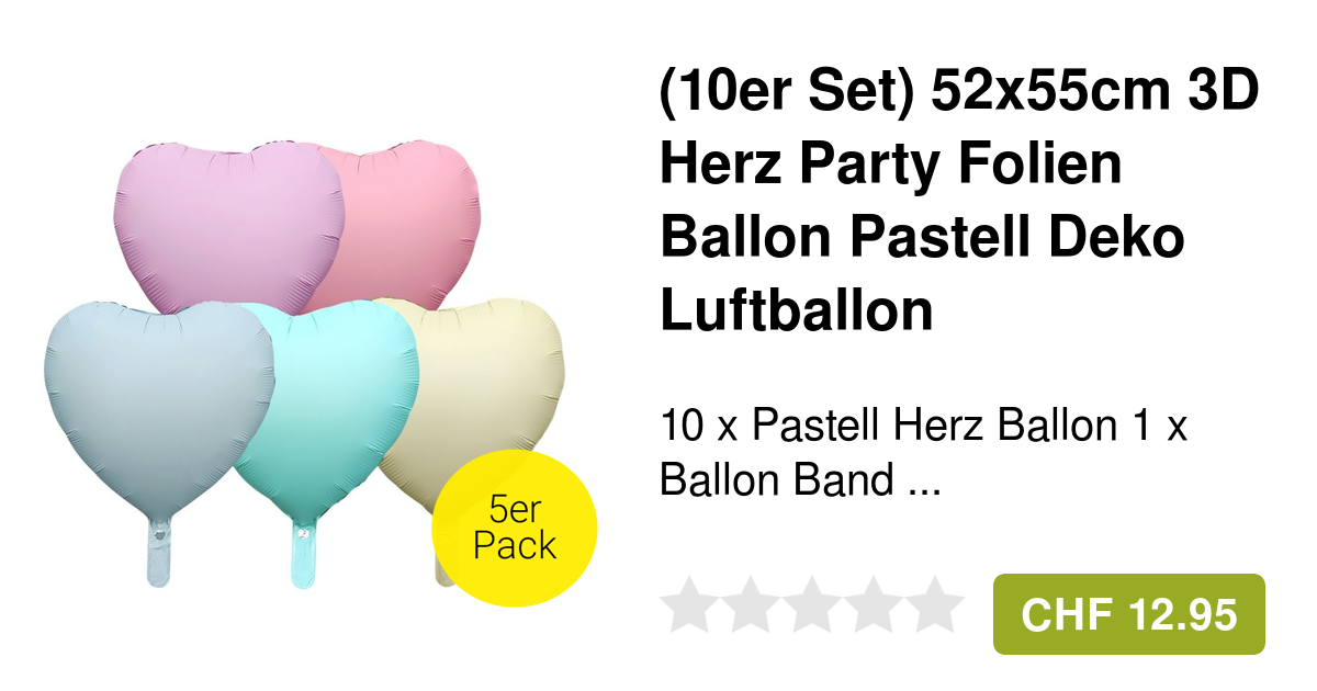 (10er Set) 52x55cm 3D Herz Folien Ballon Assortiert