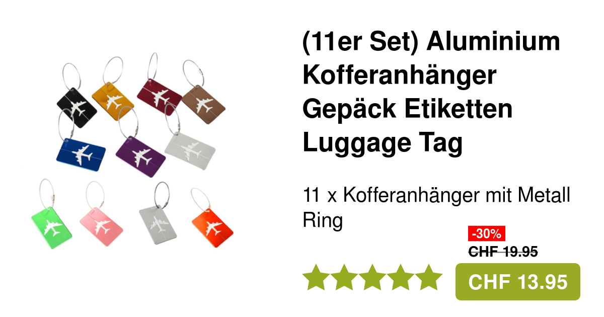 (11er Set) Aluminium Kofferanhänger Gepäck Etiketten