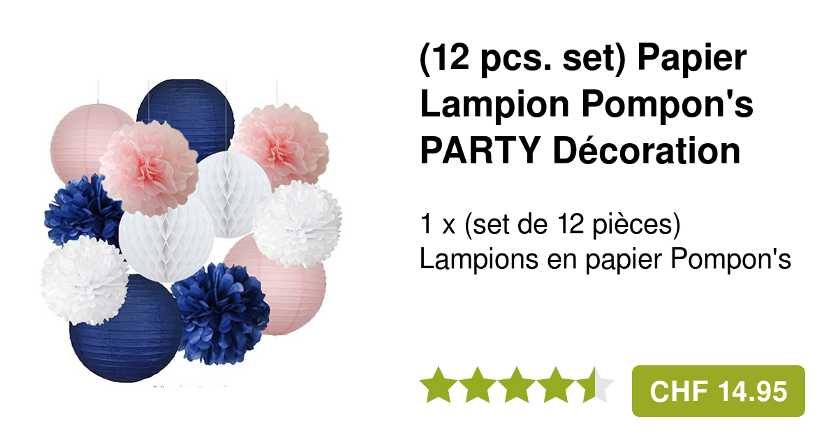 (12 pcs. set) Papier Lampion Pompon's PARTY Décoration