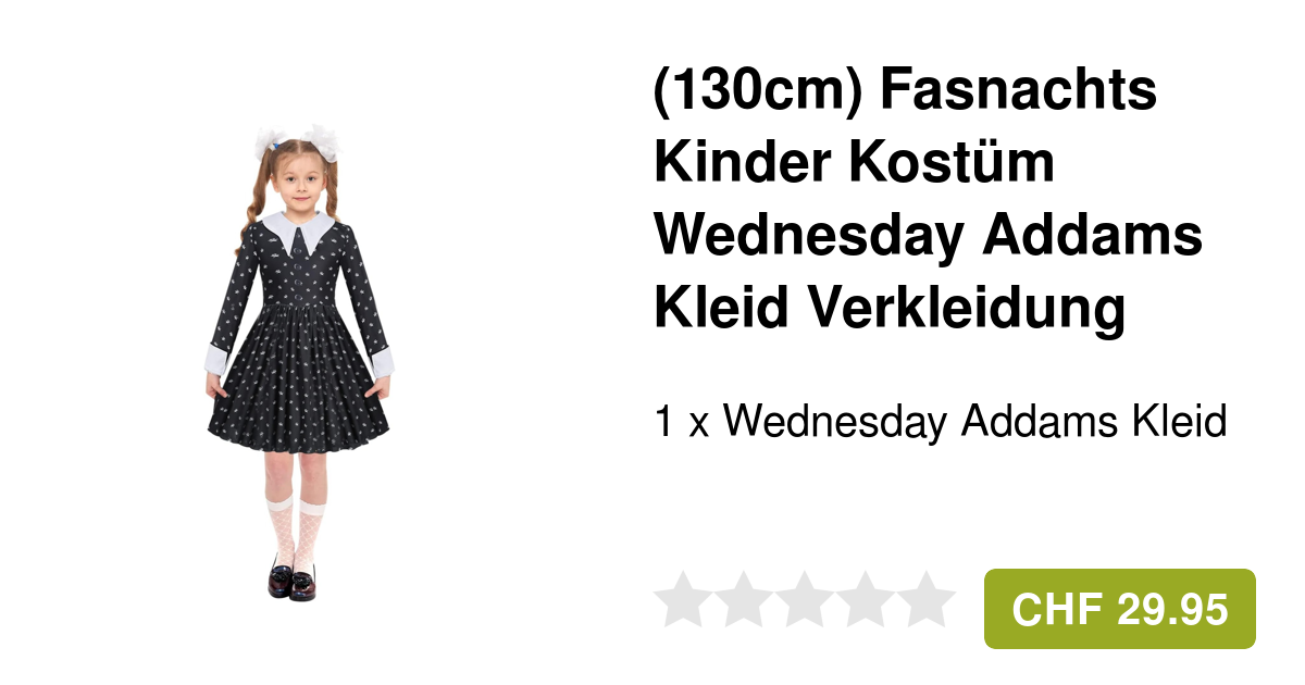 (130cm) Costume à thème Wednesday Addams noir/blanc