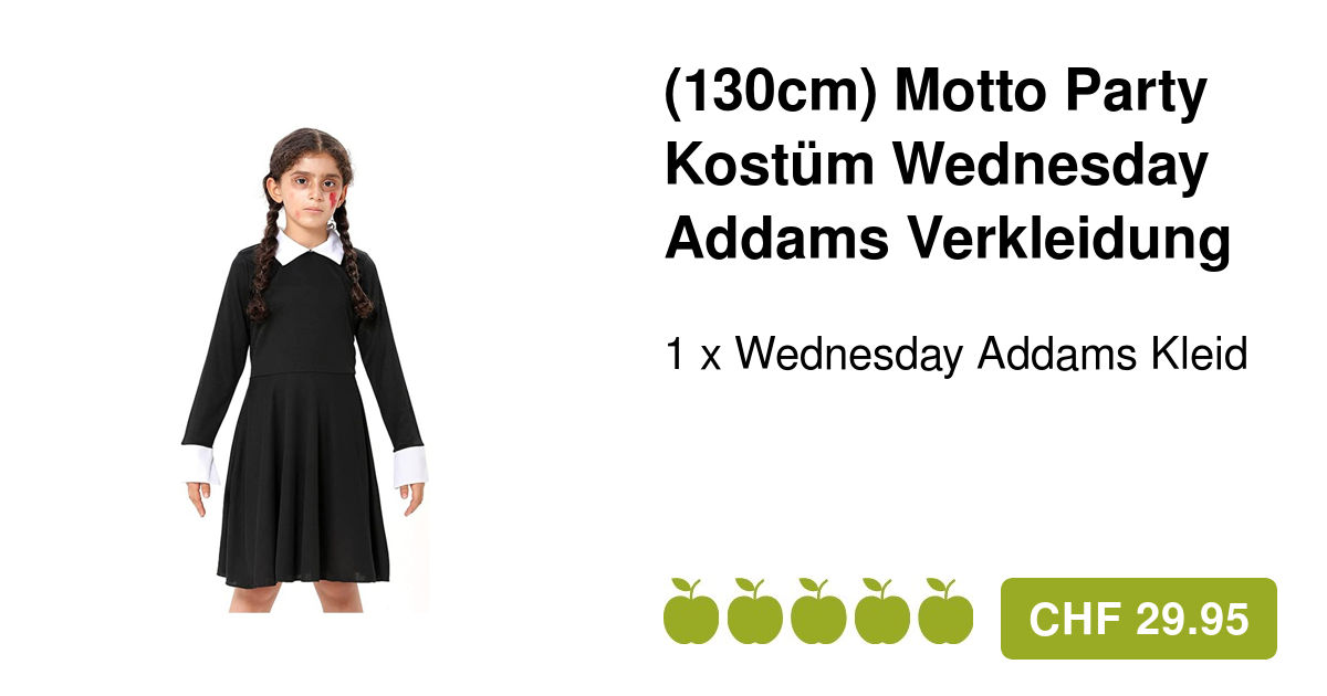 (130cm) Motto PARTY Costume Wednesday Addams Robe