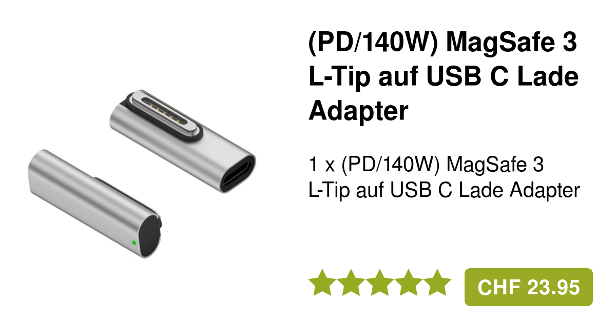 (140W) MagSafe 3 L-Tip auf USB C Lade Adapter Silber