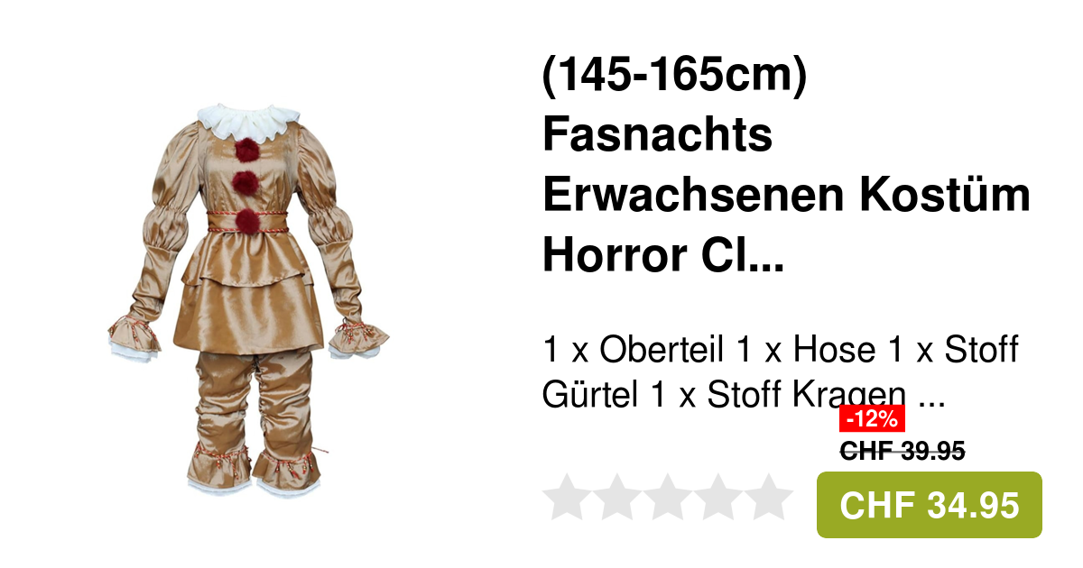 (145-165cm) Fasnachts Erwachsenen Kostüm Horror Clown