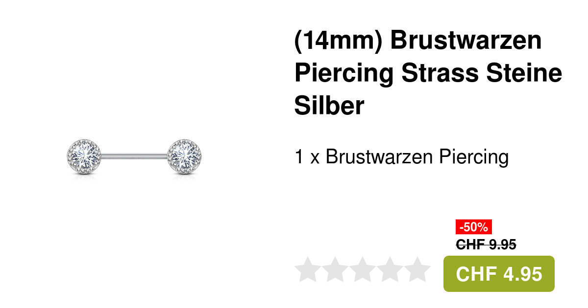 (14mm) Barbell Brustwarzen Piercing Strass Silber