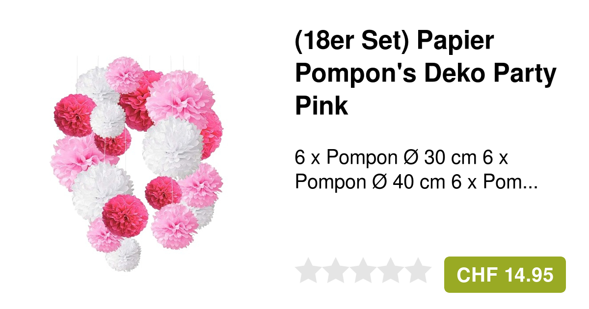 (18er Set) Papier Pompon's Party Deko Pink/Weiss