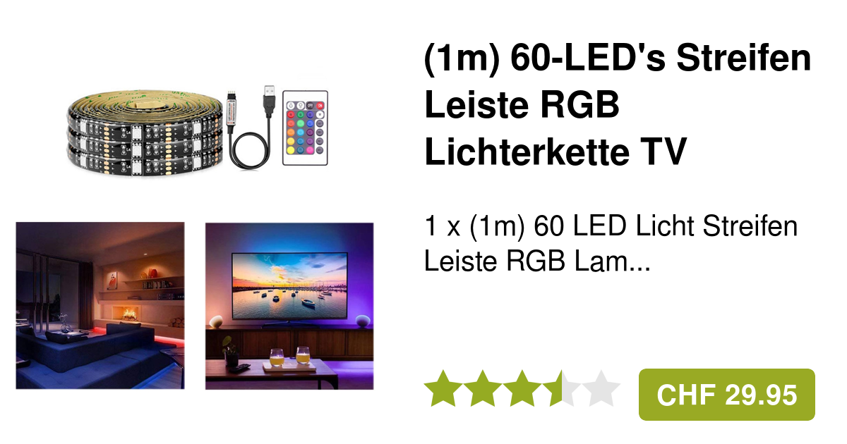 (1m) LED Licht Streifen Leiste RGB Lichterkette TV