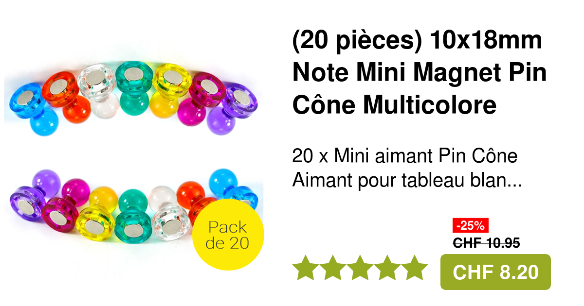 20x Mini note aimant tableau blanc Pins - diff. Couleurs