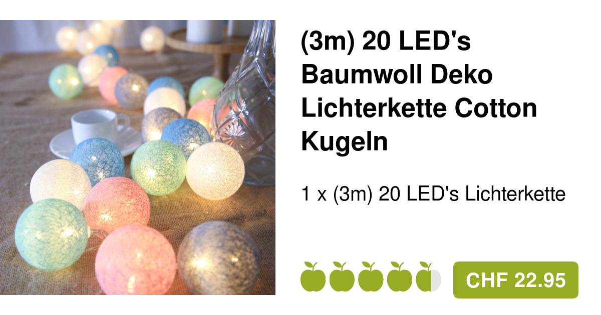 (20 pièces) Guirlande lumineuse LED en coton 3M Multicolore