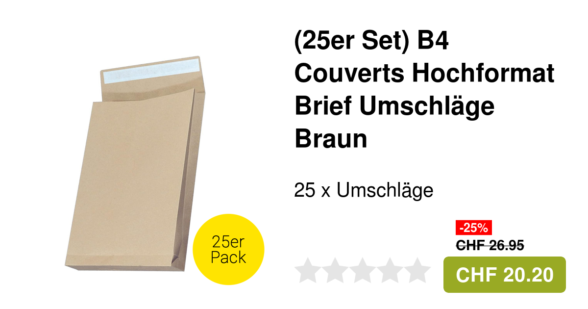 (25er Set) B4 Couverts Hochformat Brief Umschläge