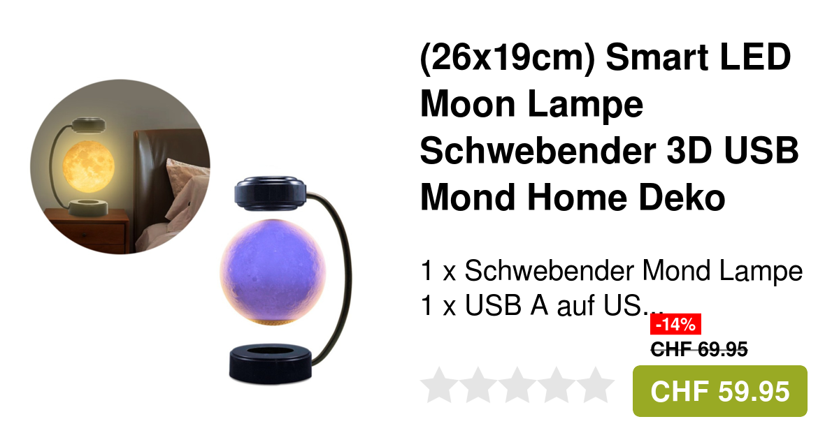 26x19cm Smart USB Moon Lampe Home Deko Schwarz/Bunt