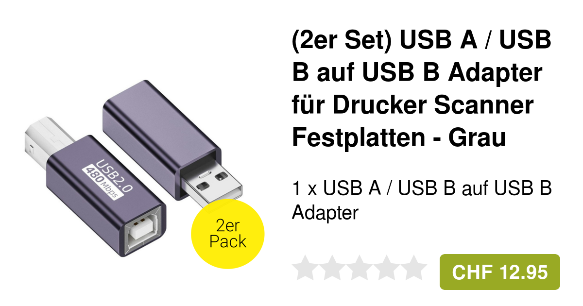 (2er Set) USB A / USB B auf USB B Adapter in Grau