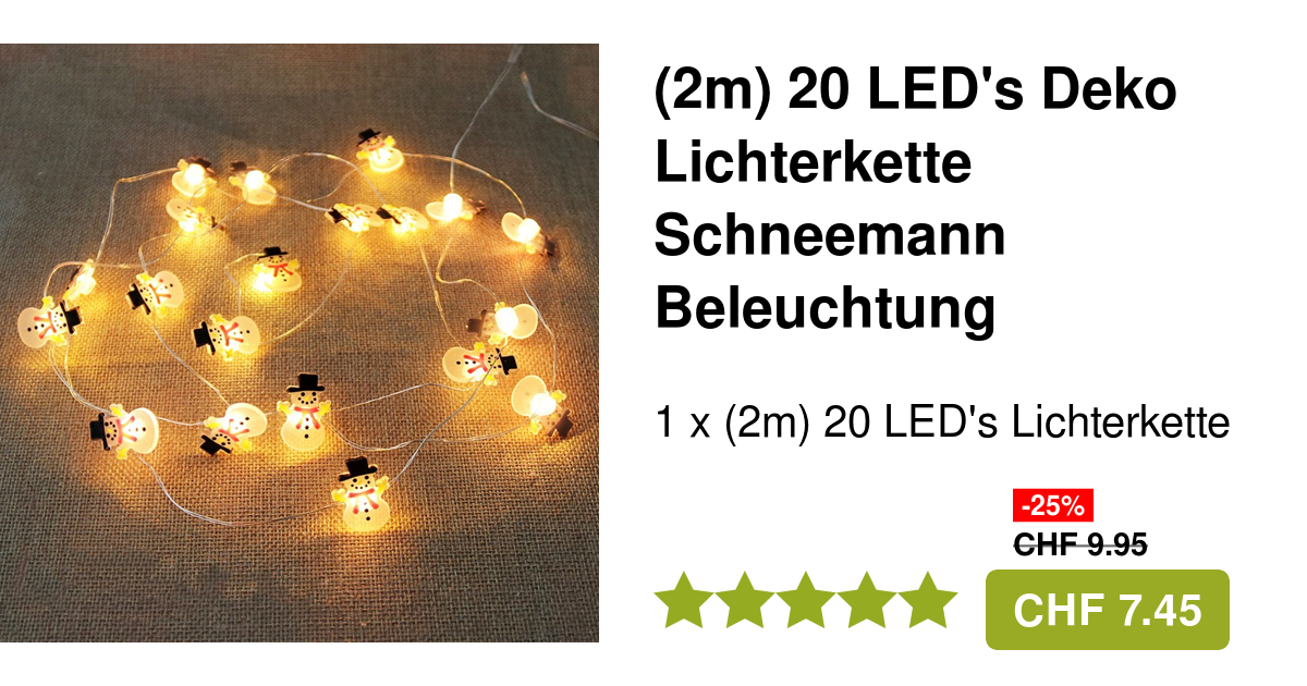 (2m) 20-LED's Lichterkette Schneemann Warmweiss