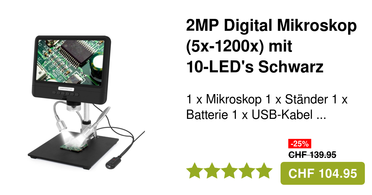 2MP Digital Mikroskop (5x-1200x) mit HD Display