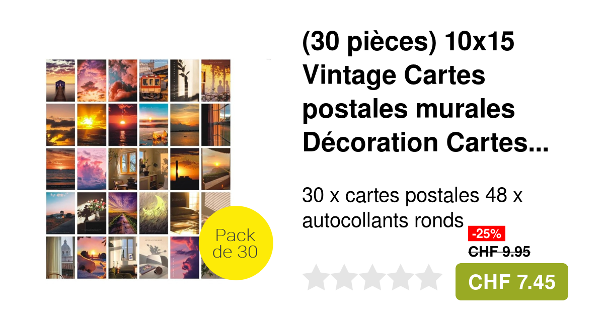 (Set de 30) Cartes postales murales Décoration Cartes à écrire Sunrise