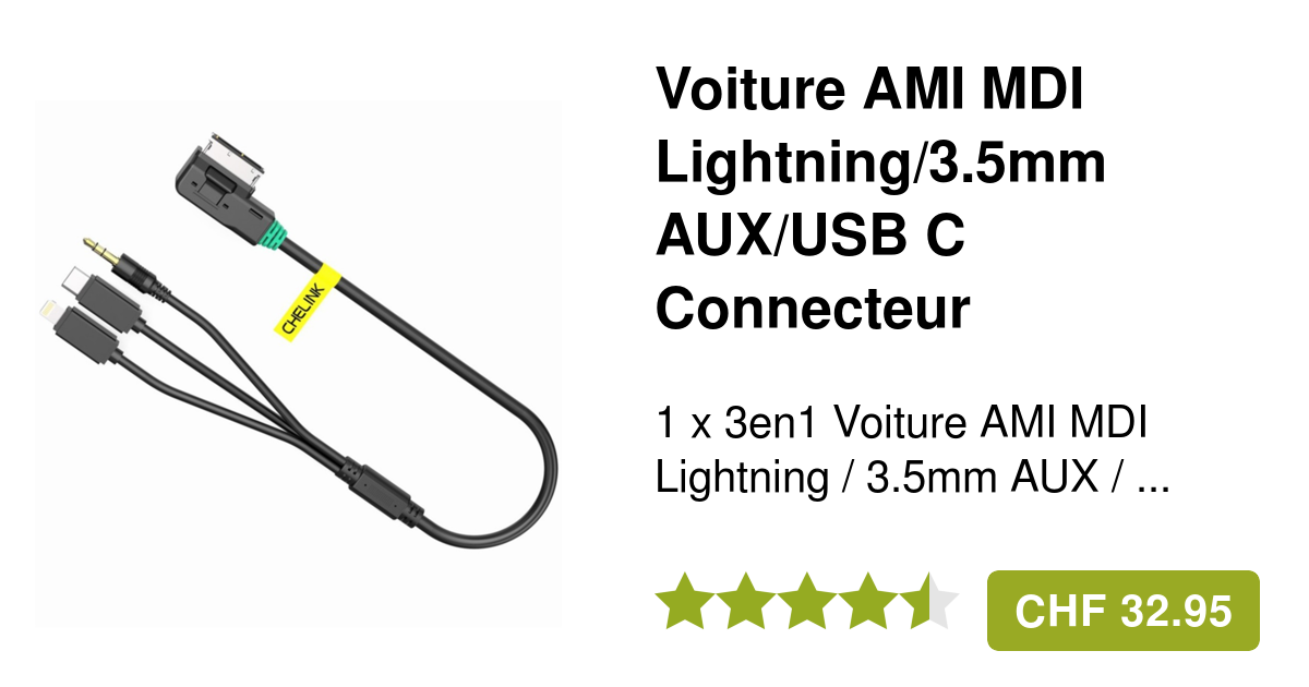 Voiture AMI MDI Lightning/3.5mm AUX/USB C Adapter