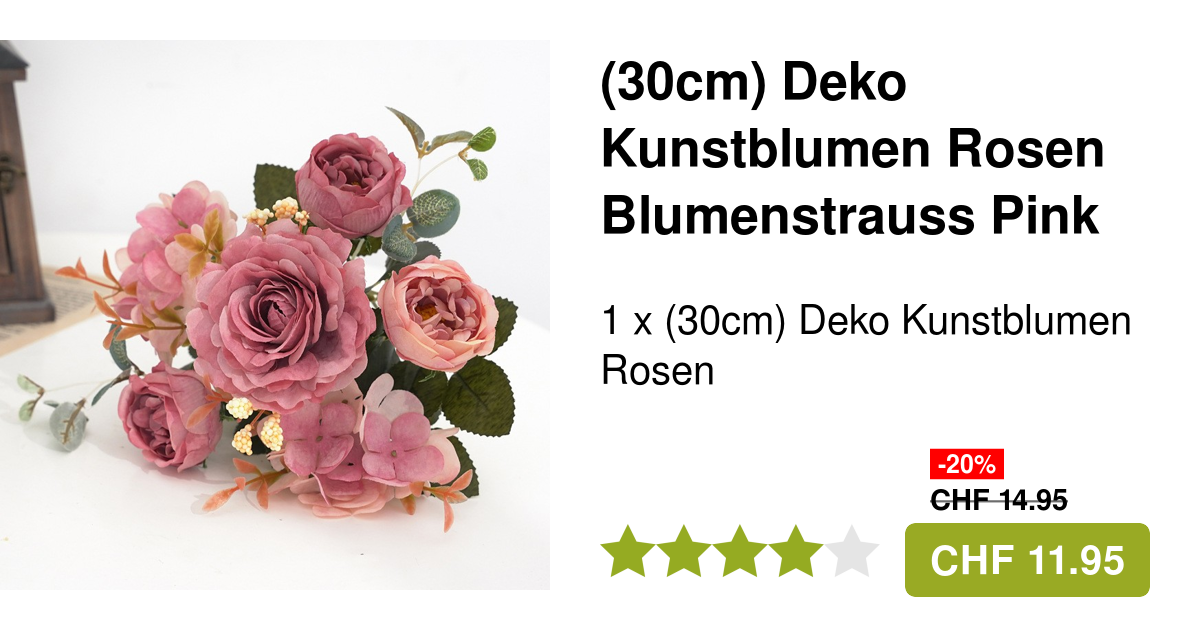(30cm) Deko Kunstblumen Rosen Blumenstrauss Pink