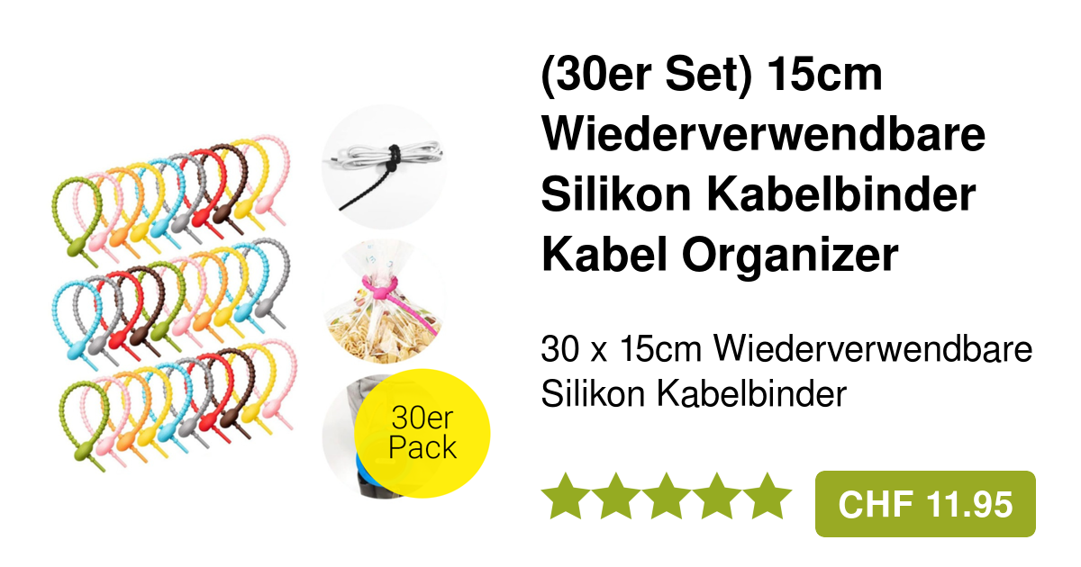 30er Set 15cm Wiederverwendbare Silikon Kabelbinder