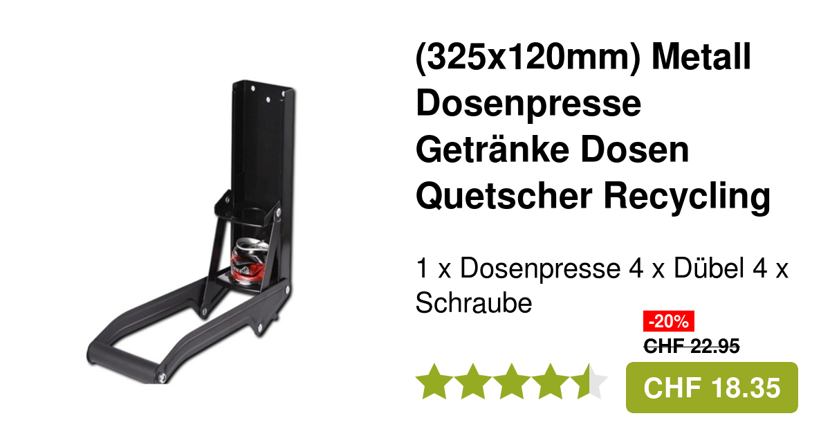 (325x120mm) Metall Dosenpresse Getränke Quetscher