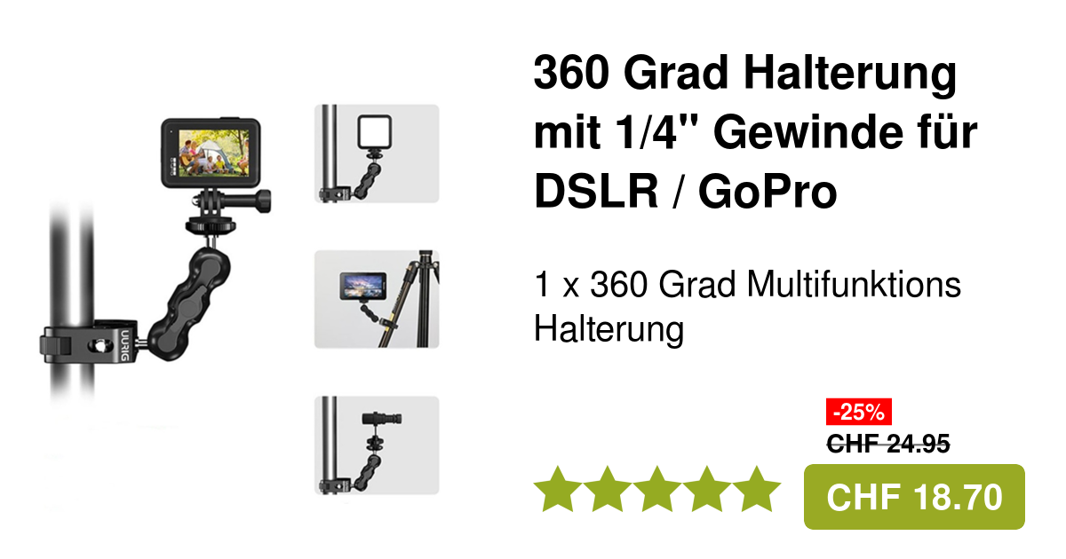 360 Grad Halterung mit 1/4" Gewinde für DSLR / GoPro