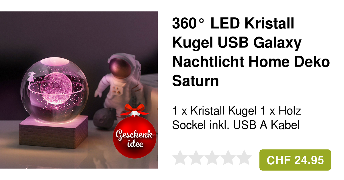 360° USB Kristall Kugel Deko Beleuchtung Saturn