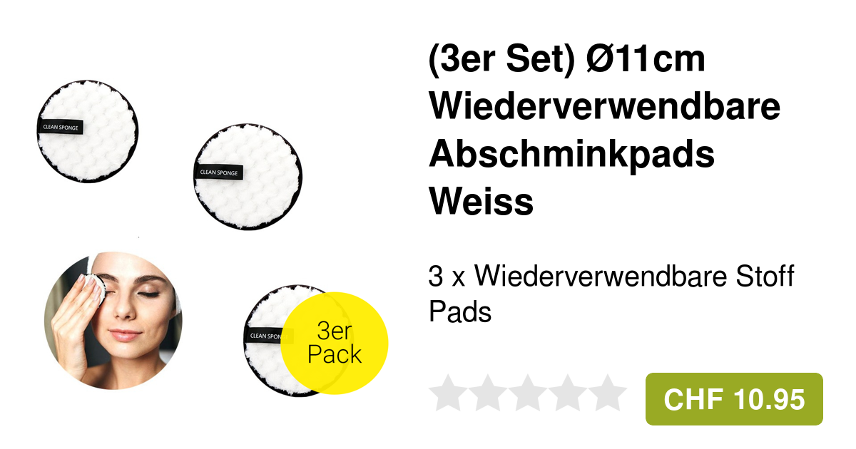 (3er Set) Ø11cm Wiederverwendbare Abschminkpads Weiss
