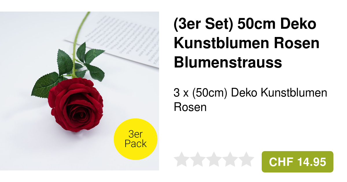 (3er Set) 50cm Deko Kunstblumen Rosen in Dunkelrot