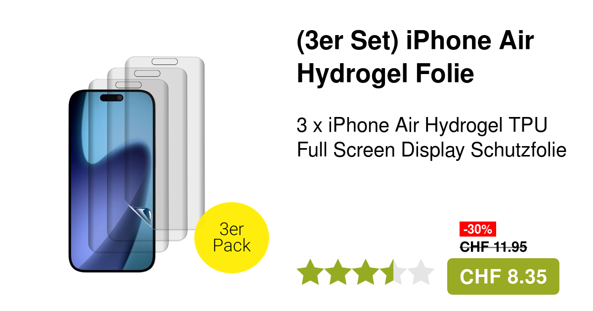 (3er Set) iPhone Air Hydrogel TPU Display Schutzfolie