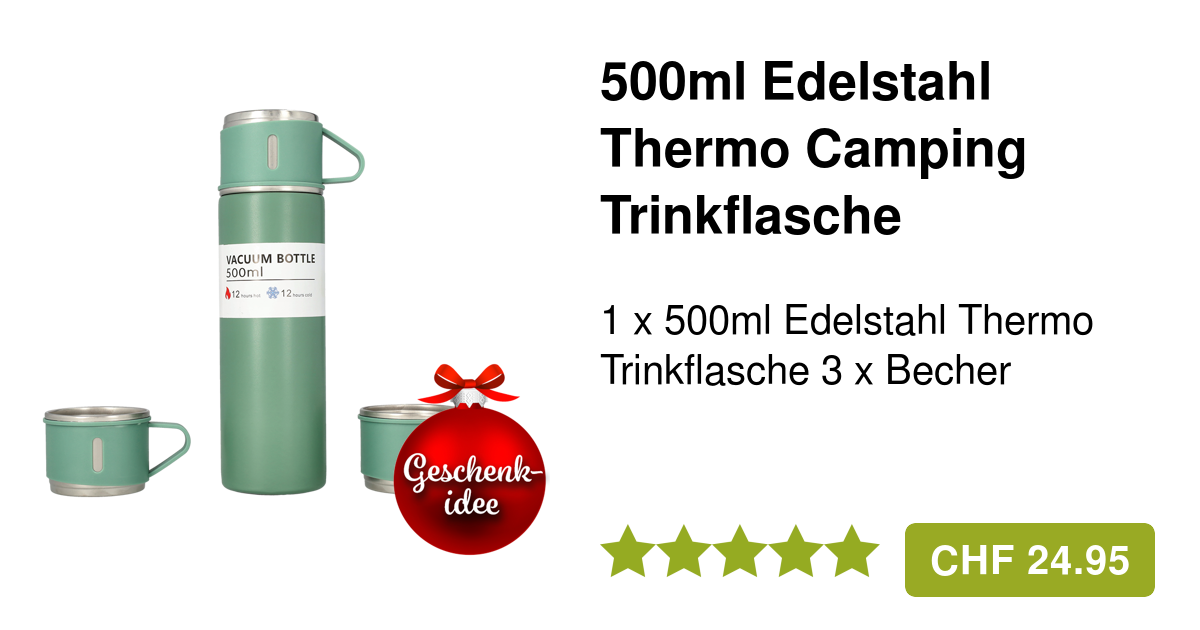 Edelstahl Thermo Trinkflasche Camping Iso Kanne Grün