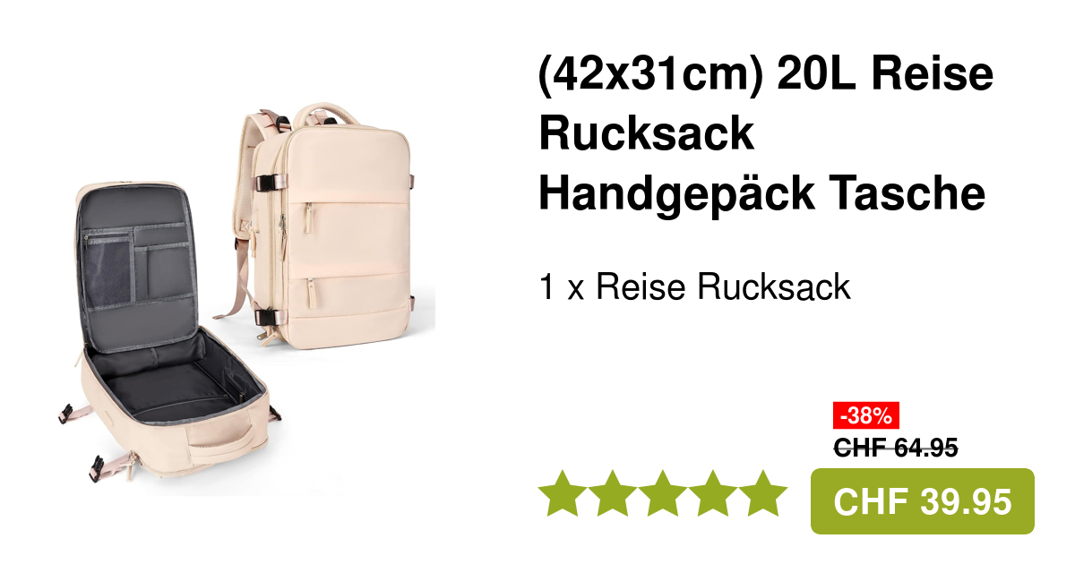(42x31cm) 20L Reise Rucksack Handgepäck Tasche Rosa