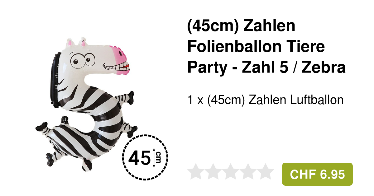 (45cm) Zahlen Ballon Tiere Geburtstags Zahl 5 Zebra