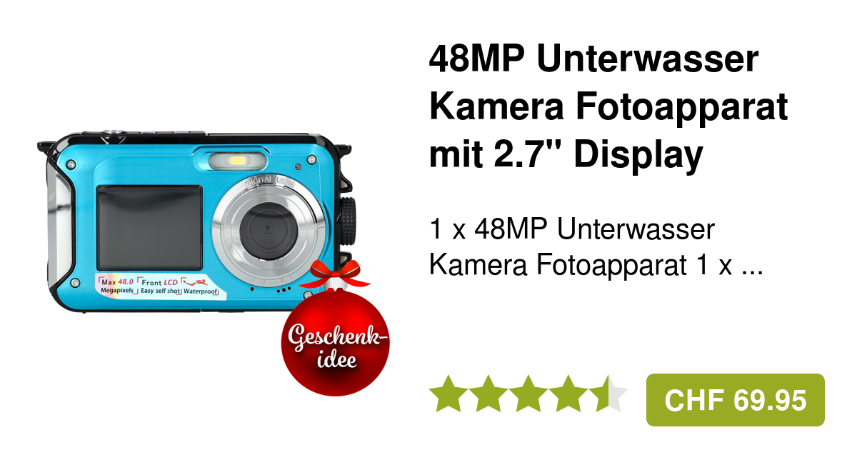 48MP Unterwasser Digitalkamera 2.7" Display - Blau
