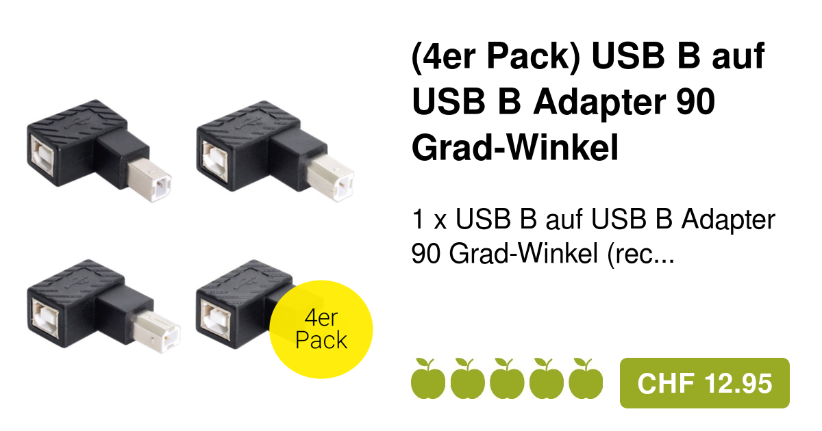 (4er Pack) USB B auf USB B Adapter 90 Grad-Winkel